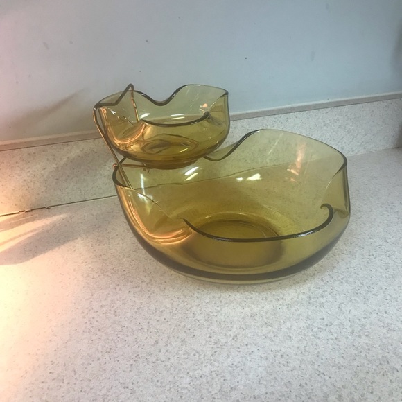 Anchor Hocking Kitchen Vintage 96s 3 Pc Honey Gold Chip Dip Set